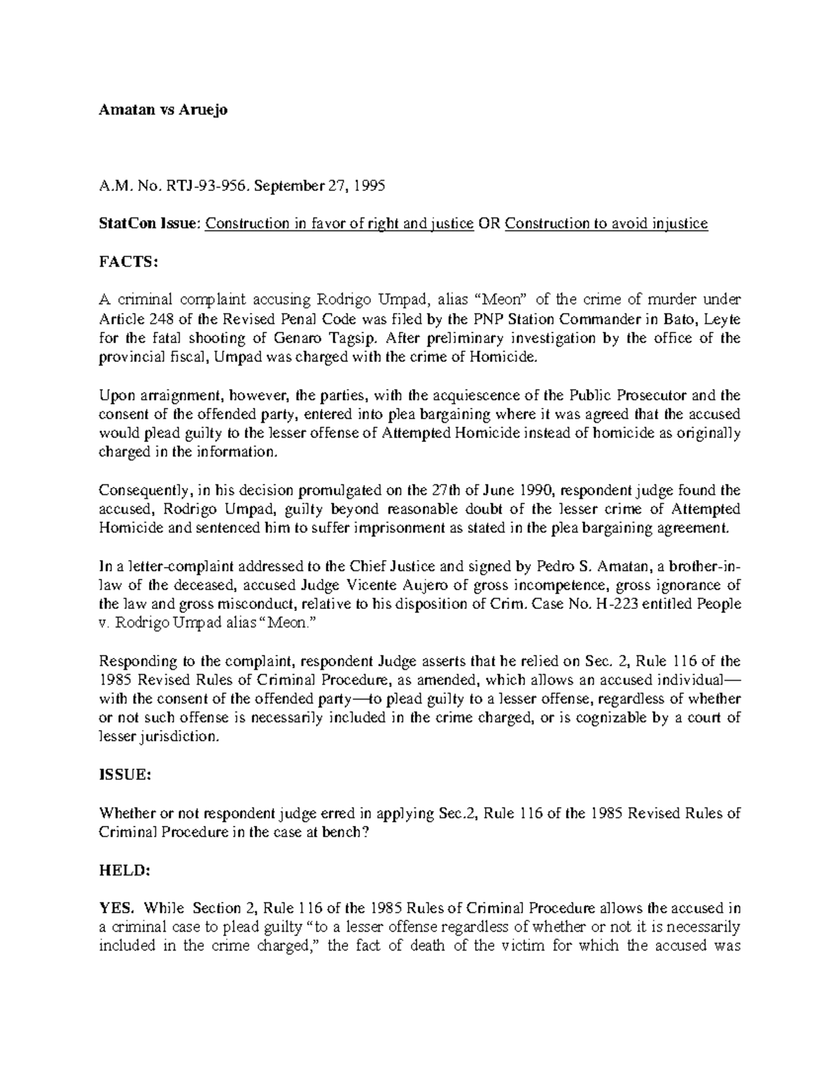 Ch. 5 Digests - asdasdas - Amatan vs Aruejo A. No. RTJ-93-956 ...