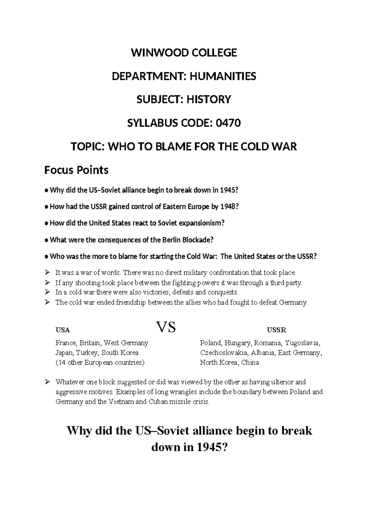 WHO TO Blame FOR THE COLD WAR - Copy - WINWOOD COLLEGE DEPARTMENT ...