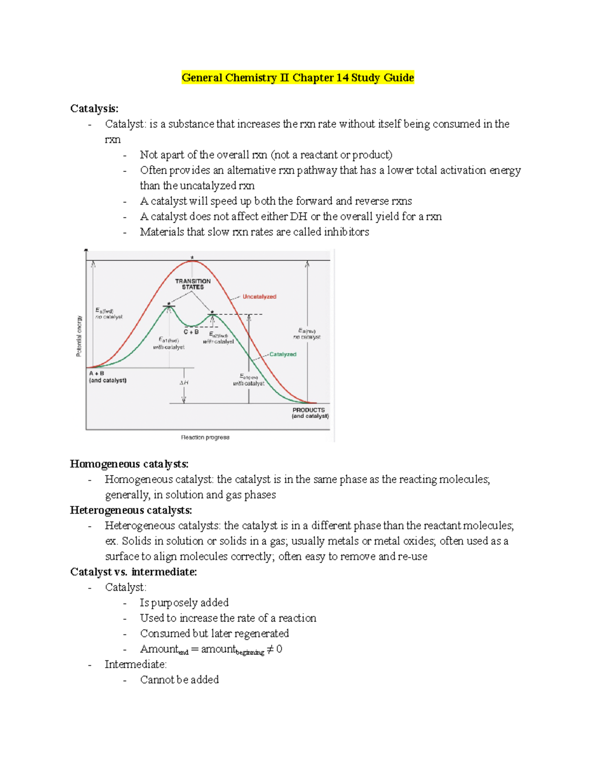 General Chemistry II Chapter 14 Study Guide Pt 8 - General Chemistry II ...