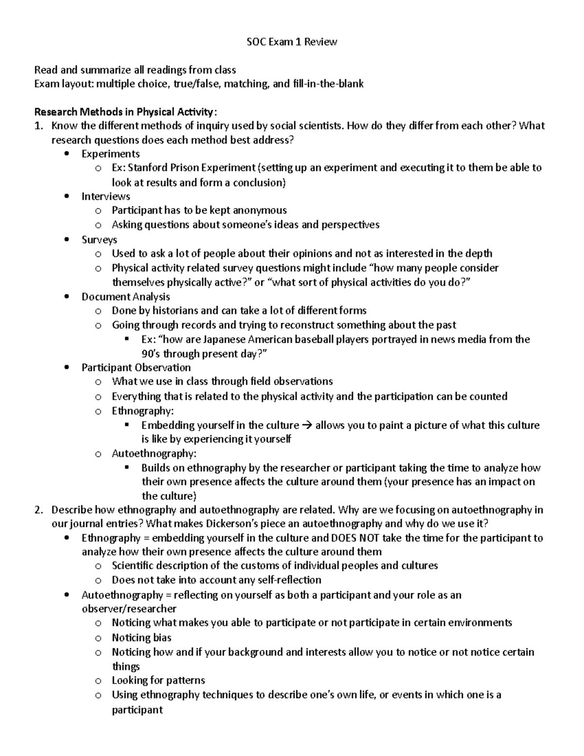 SOC Exam 1 Review - Samuel T. Twito - SOC Exam 1 Review Read and ...
