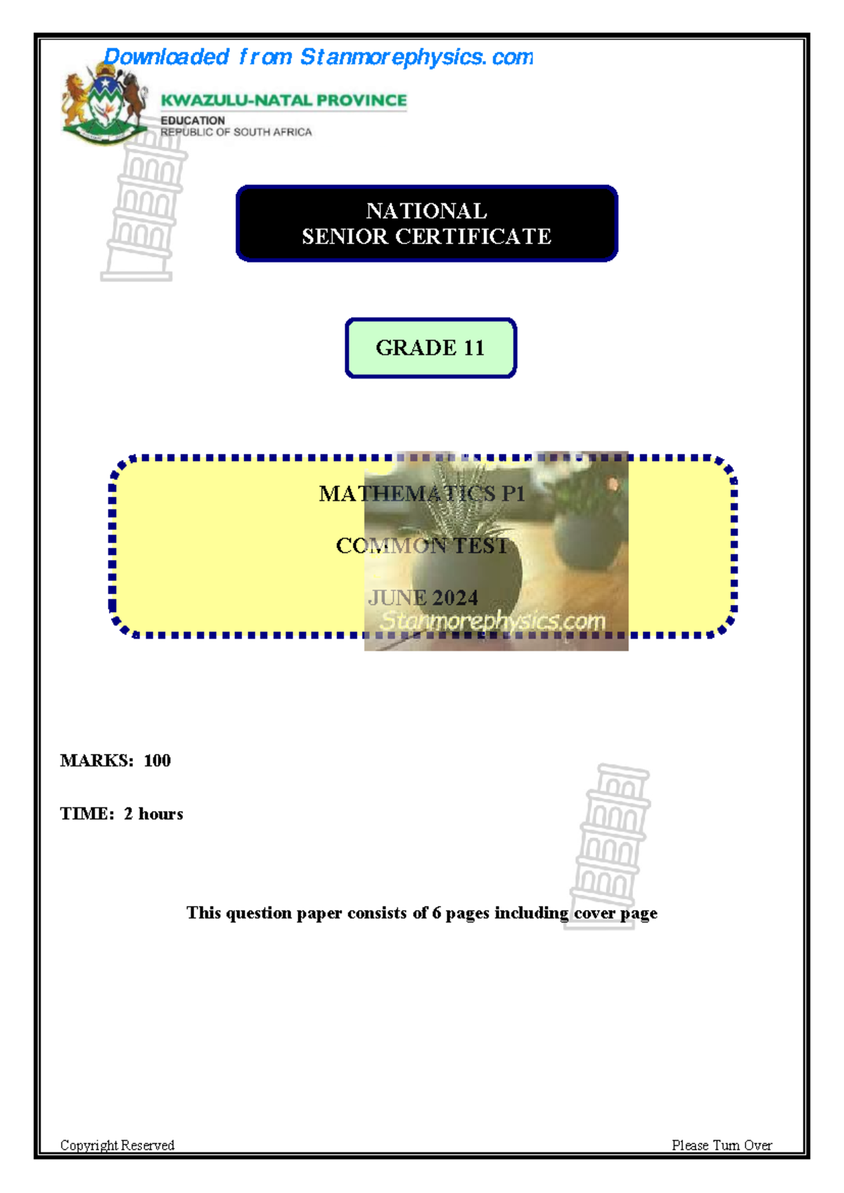 KZN Maths Grade 11 June 2024 P1 and Memo - MARKS: 100 TIME: 2 hours ...