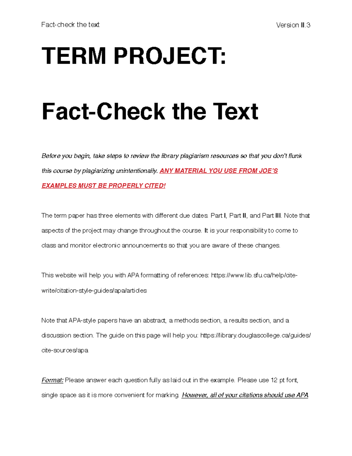 Instructions for Fact Checking Text Part III - TERM PROJECT: Fact-Check ...