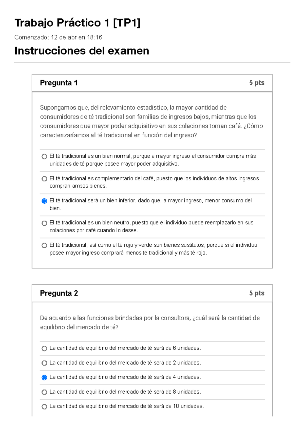 Examen Trabajo Práctico 1 [TP1] - Trabajo Práctico 1 [TP1] Comenzado: 12 de abr en 18: - Studocu