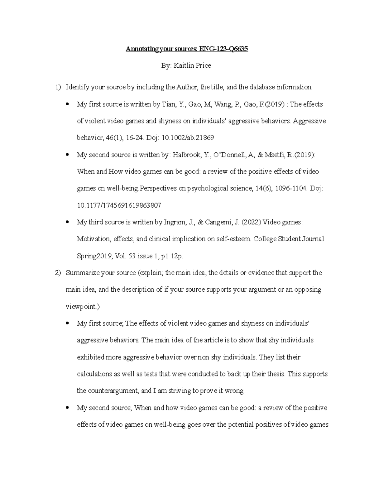 Annotating your sources - My first source is written by Tian, Y., Gao ...