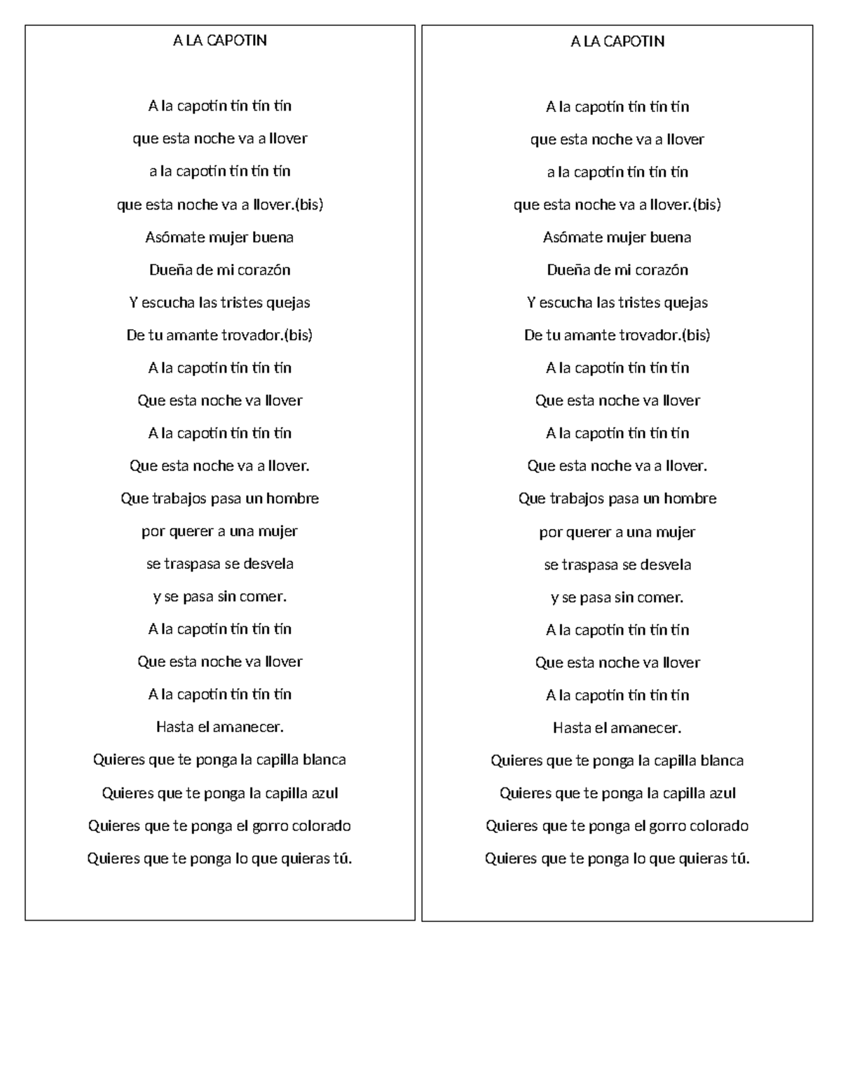 Canciones Folcloricas - A LA CAPOTIN A la capotin tin tin tin que esta ...