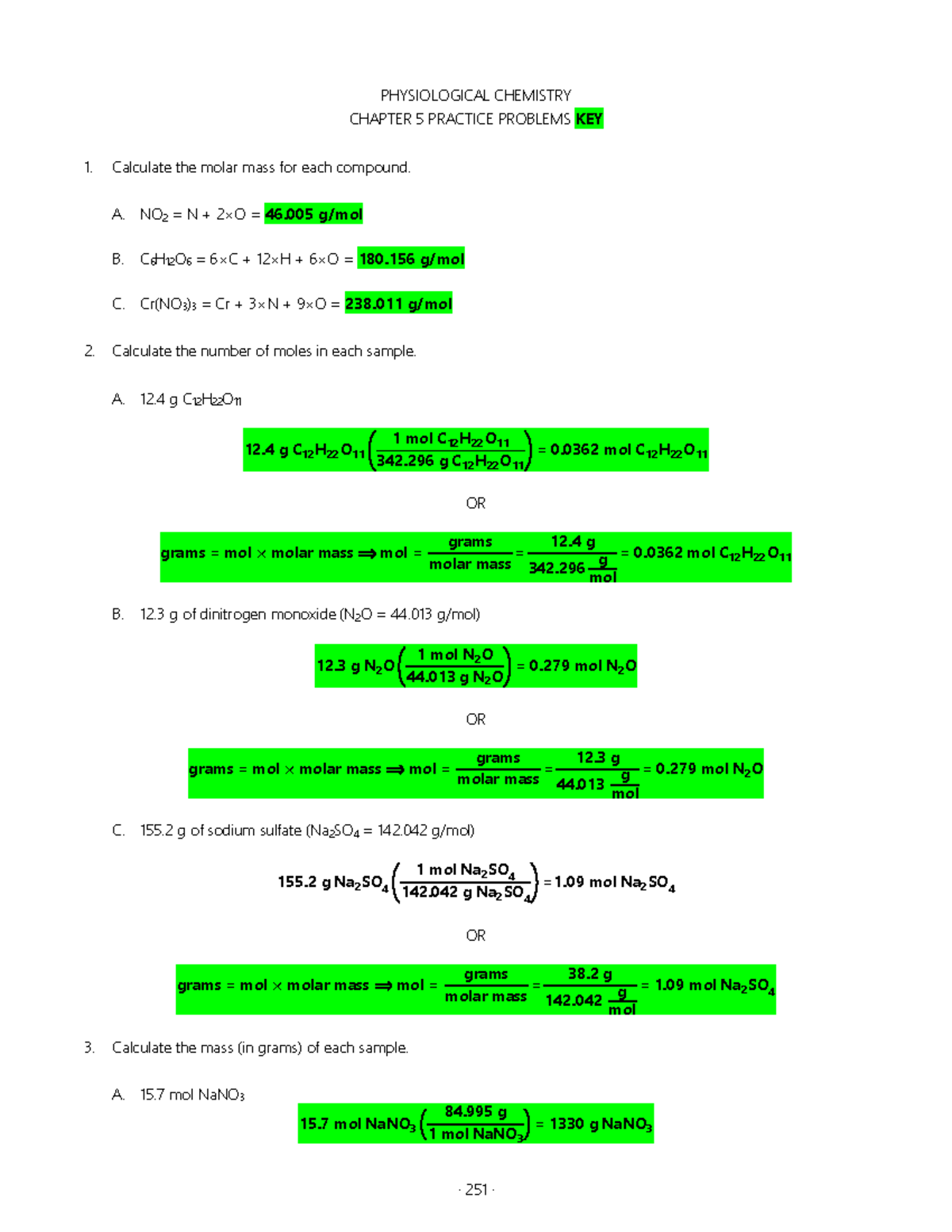 Chapter 5 Practice Questions_KEY - PHYSIOLOGICAL CHEMISTRY CHAPTER 5 ...