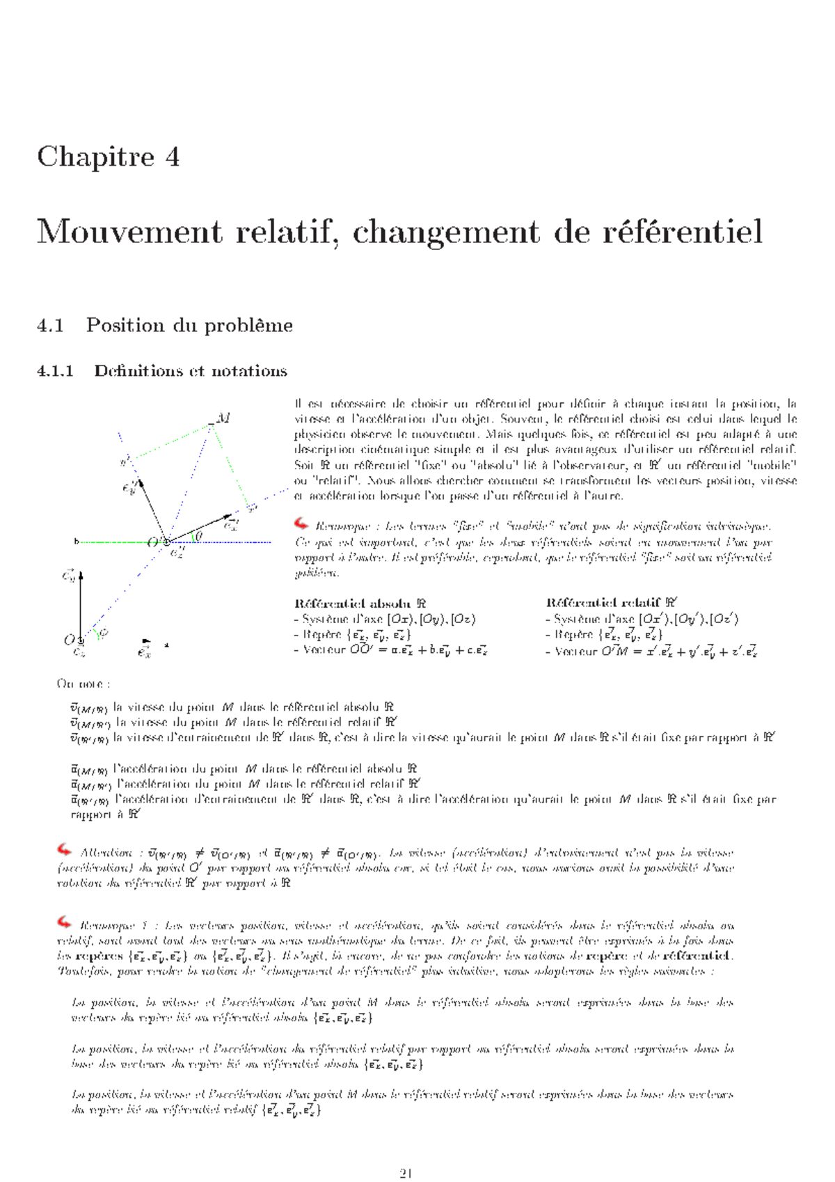 Chapiter 4-Mouvement Relatif,Changement De Référentiel-2008-2009 ...