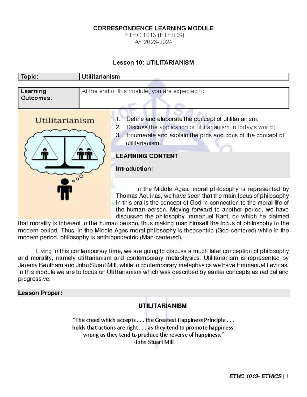 Module-ETHC 1013 Week 10 - CORRESPONDENCE LEARNING MODULE ETHC 1013 ...