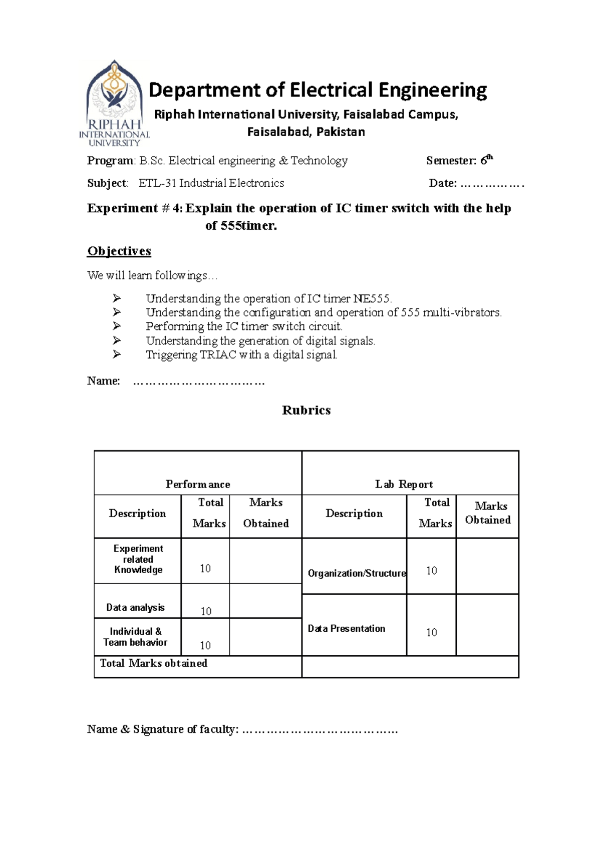 Exp no 4 - industrial electronic lab - Department of Electrical ...