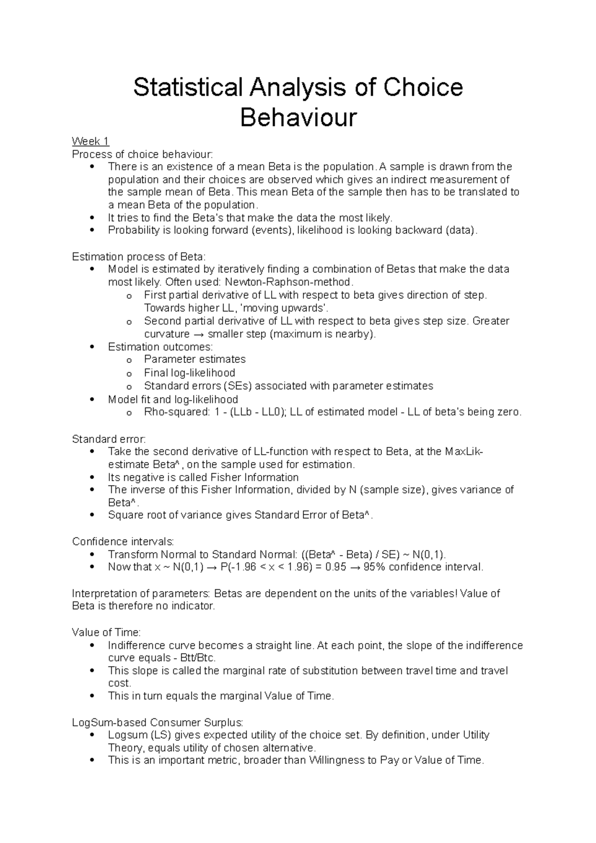 Aantekeningen van colleges - Statistical Analysis of Choice Behaviour ...