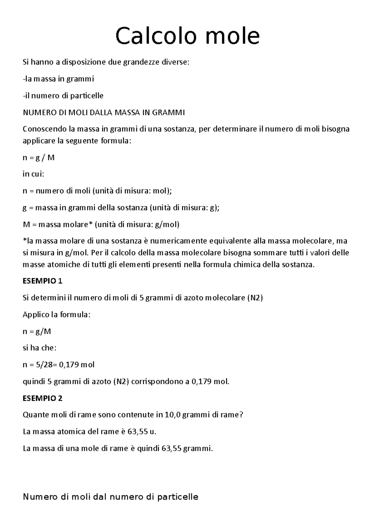 Calcolo mole+eq.chimiche+stechiom appunti del 2022 - Calcolo mole Si ...