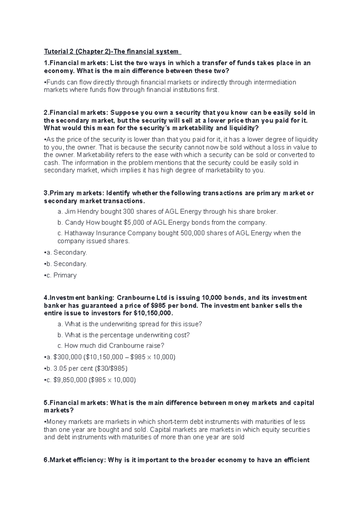 Tutorial 2 (Chapter 2)-The financial system - What is the main ...