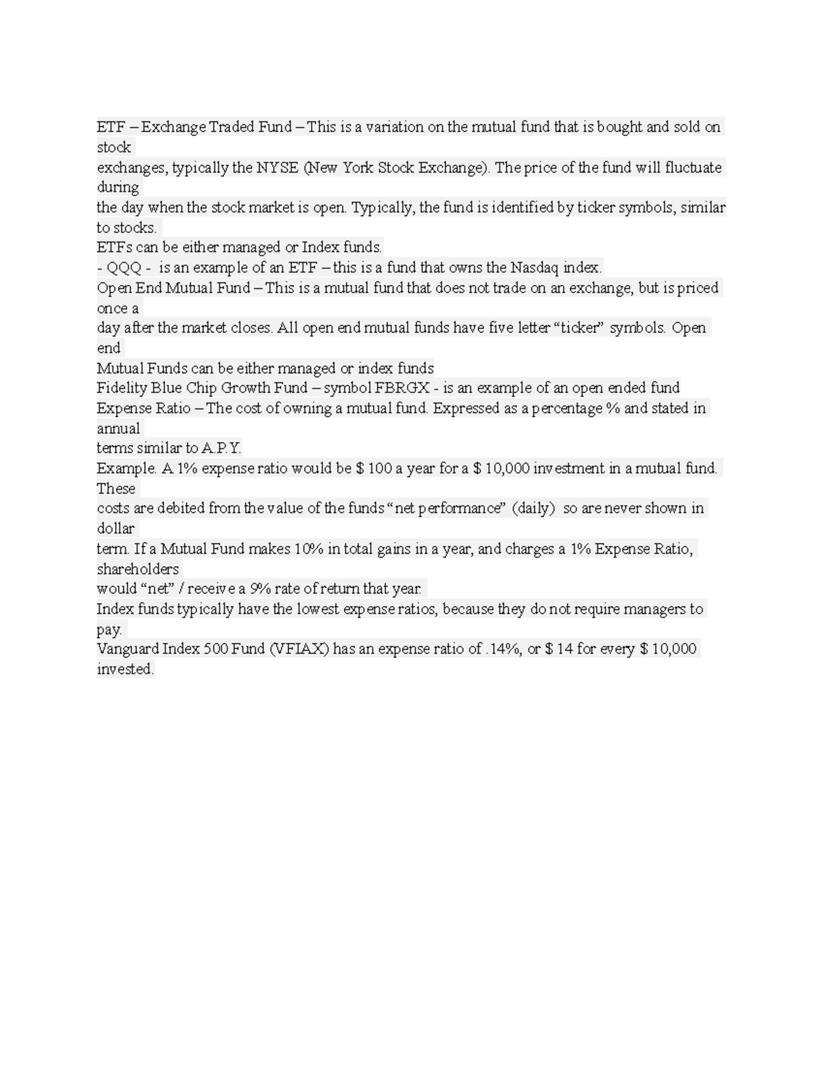 ETFs and mutual funds - Lecture notes in Personal Finance by Professor ...