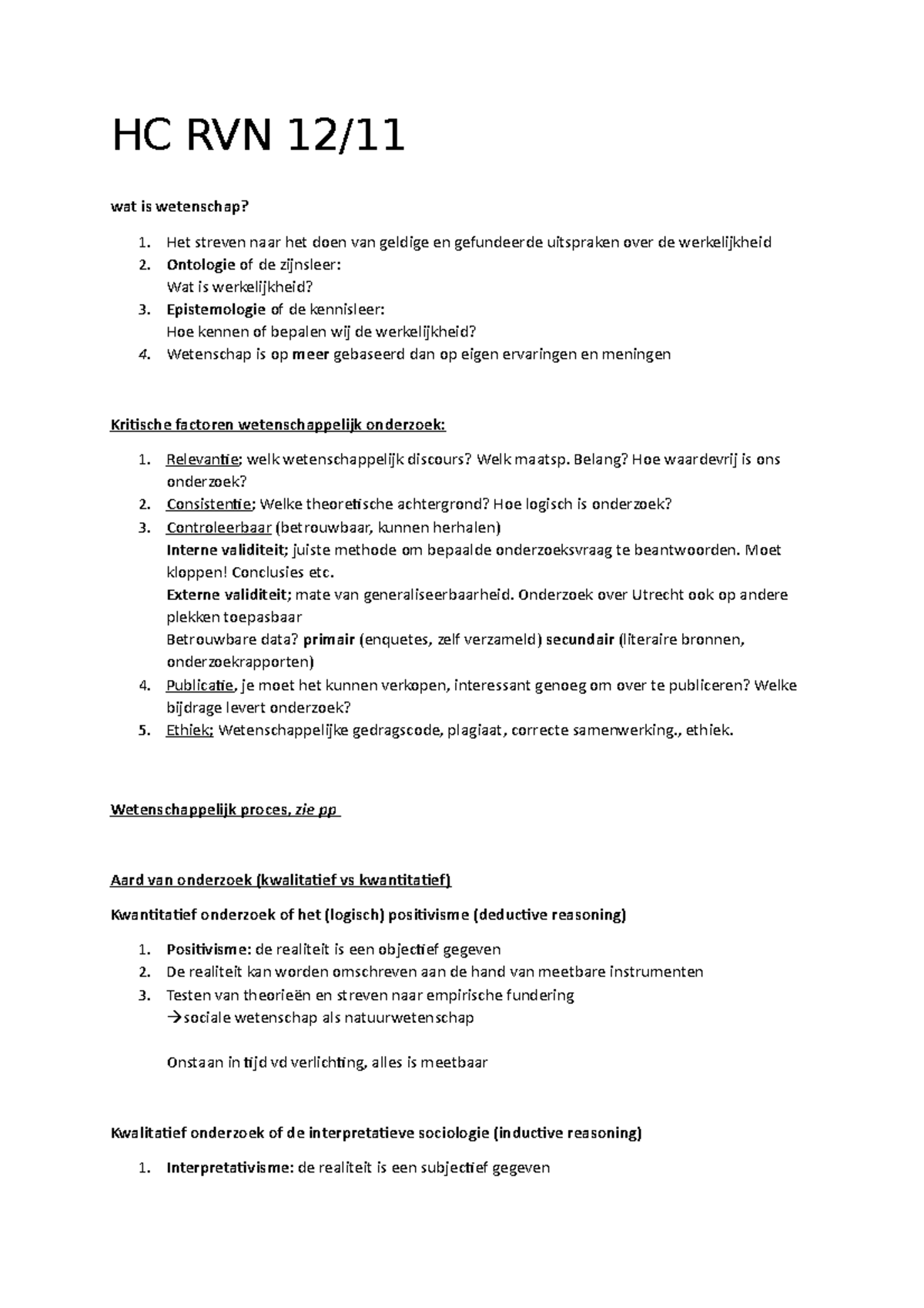 Hoorcollege 12 november - HC RVN 12/ wat is wetenschap? Het streven ...