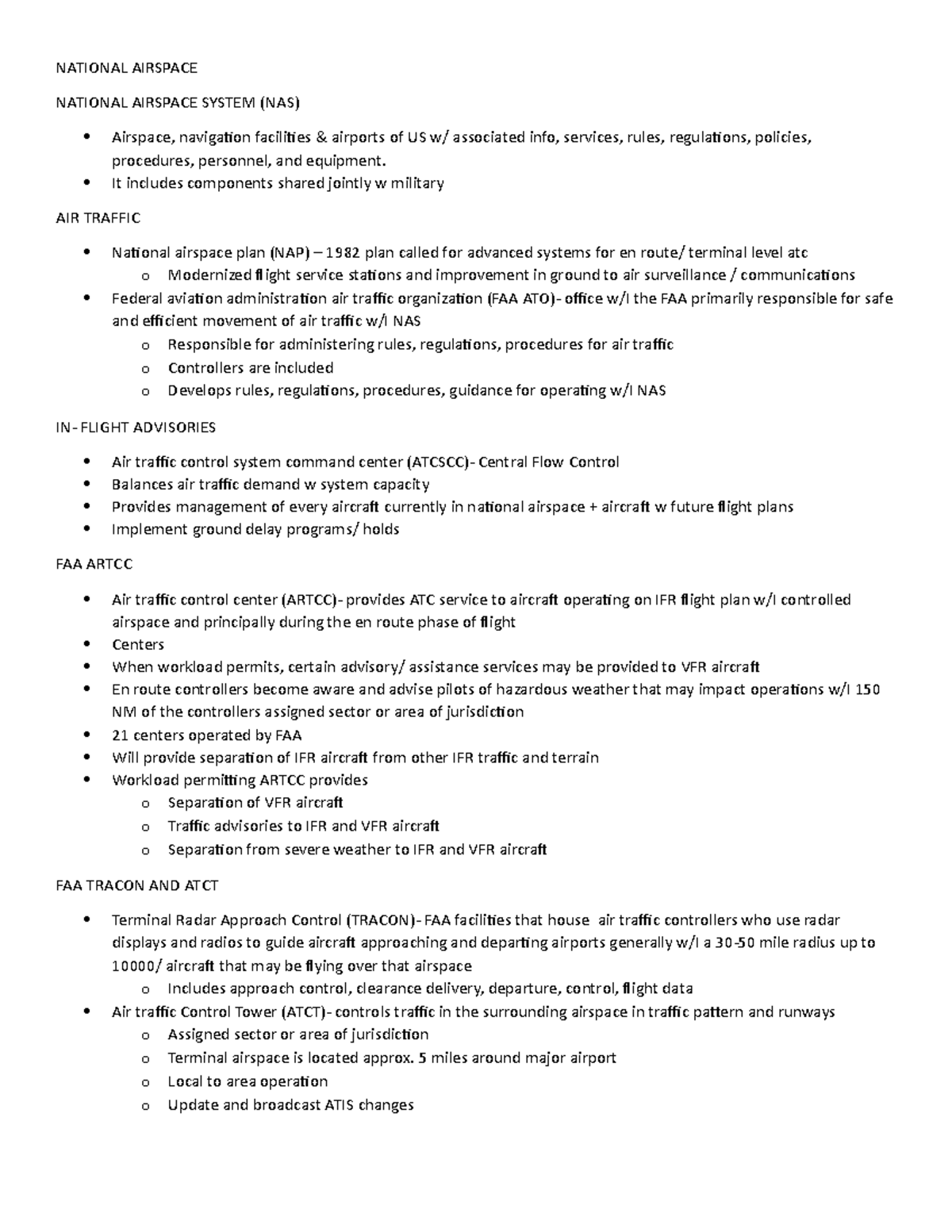 National Airspace Notes - NATIONAL AIRSPACE NATIONAL AIRSPACE SYSTEM ...