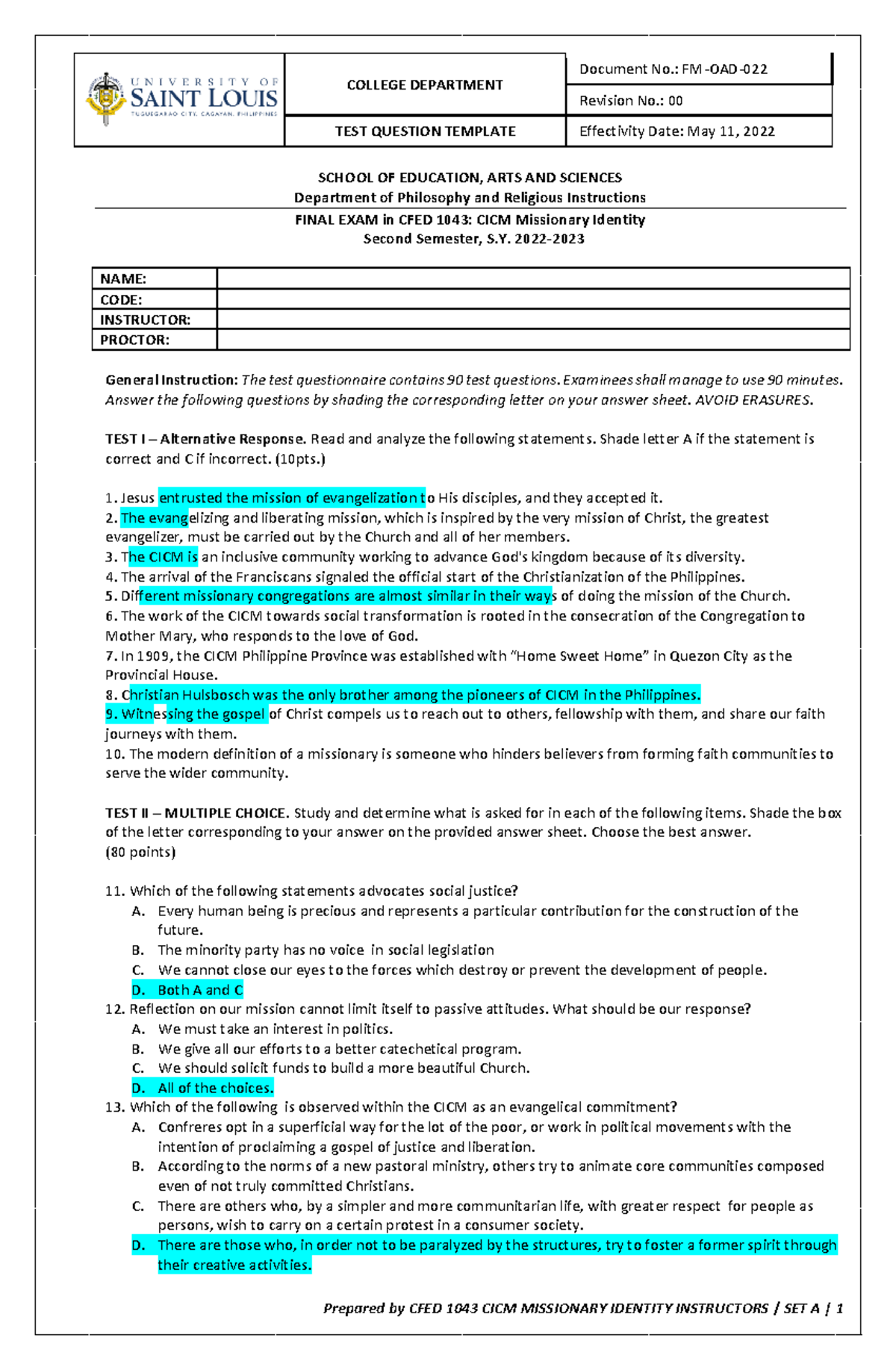 Inbound 6118721337349677268 - COLLEGE DEPARTMENT Revision No.: 00 TEST ...