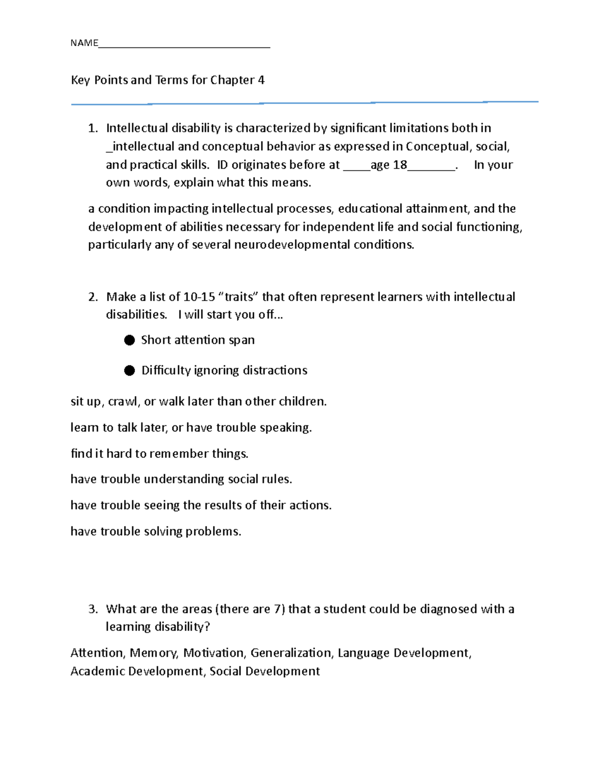 Ch. 4 Key points and definitions.1 - Key Points and Terms for Chapter 4 Intellectual disability ...