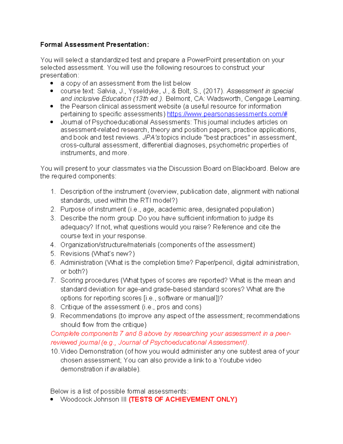 Formal Assessment Project - Formal Assessment Presentation: You will ...