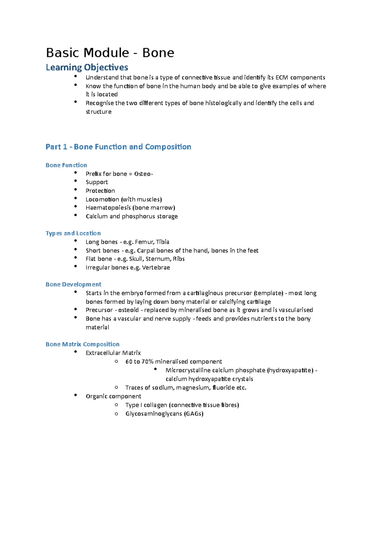 Module 7 Notes - Bone - Basic Module - Bone Learning Objectives ...