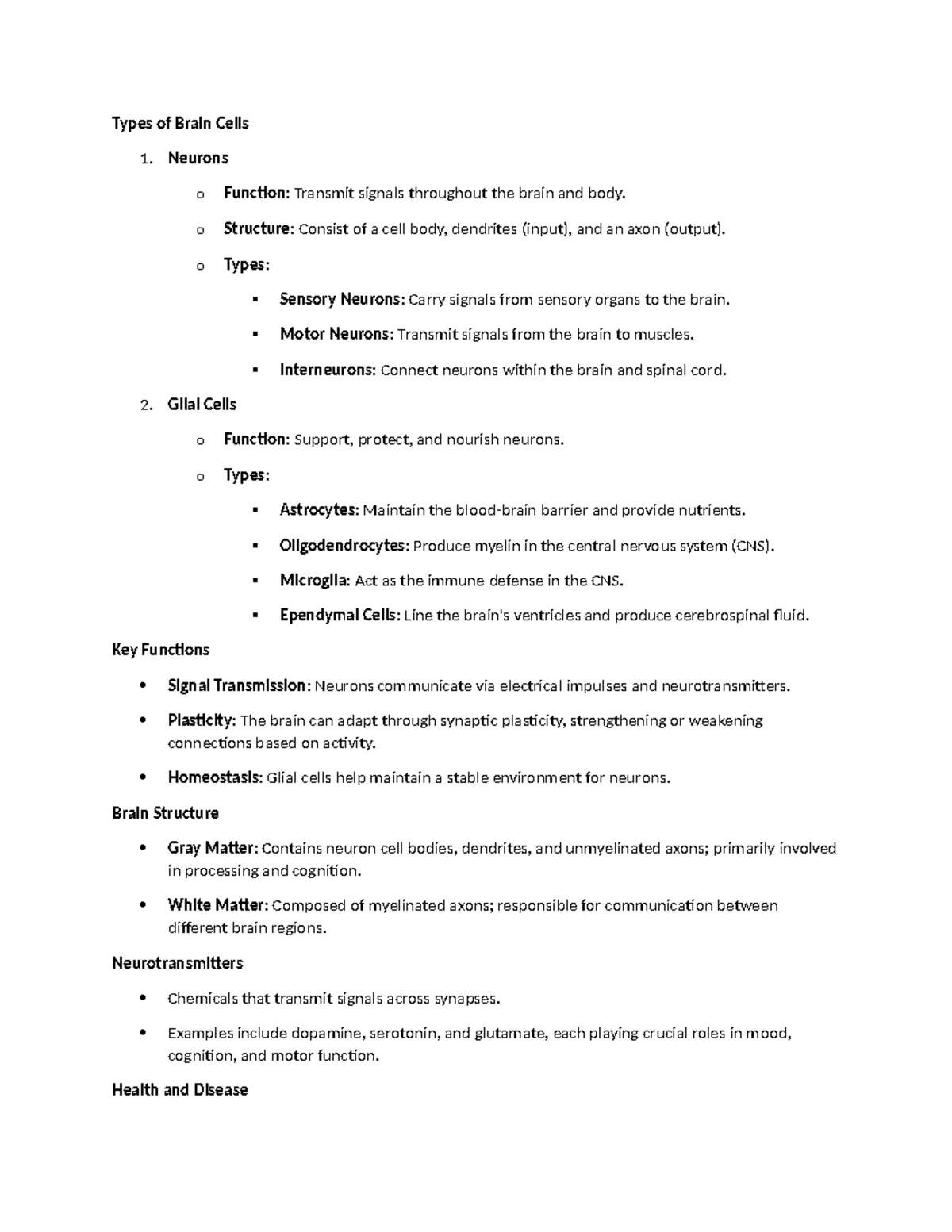 Types of Brain Cells - Summary Science - Types of Brain Cells 1 ...