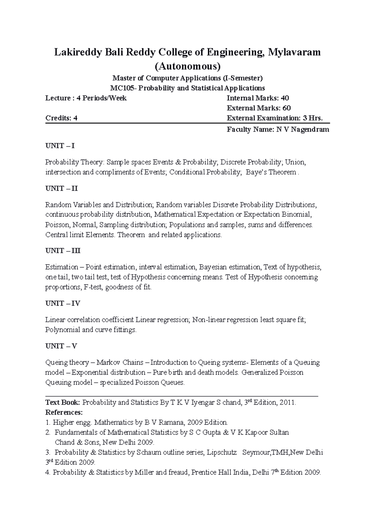 UNIT II Probability Solution - Lakireddy Bali Reddy College of Engineering, Mylavaram ...