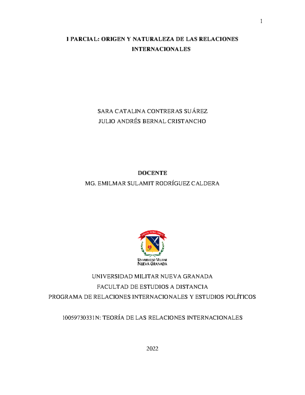 I Parcial RRII-2 - Sobre el Origen de la disciplina científica de las ...