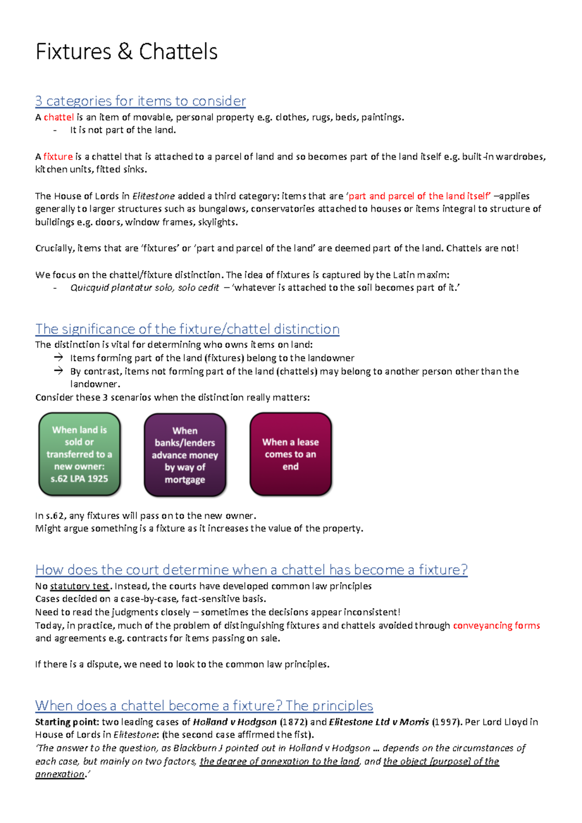 Fixtures and Chattels Lecture 3 notes - LAW3013 - Sheffield - Studocu