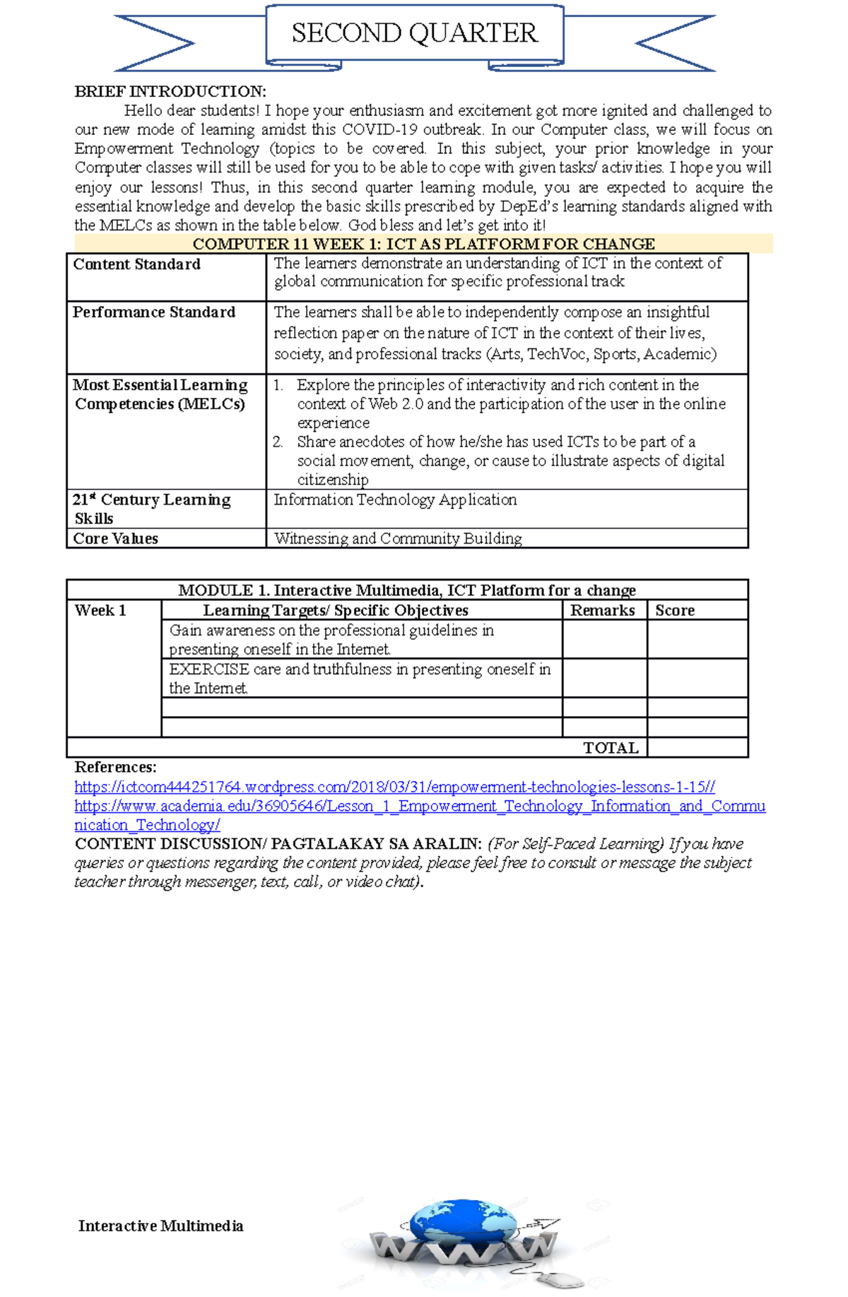 ICT 11 Module 2nd Quarter ICT 11 Module 2nd Quarter BRIEF 