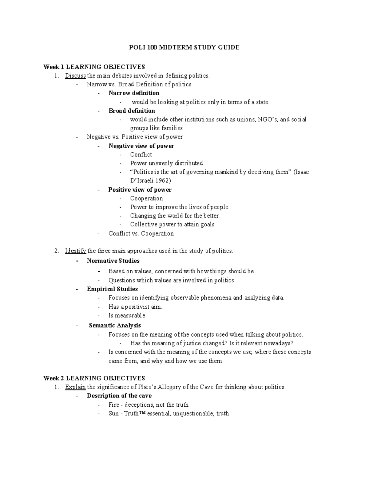 Copy notes of POLI 100 Midterm Study Guide - POLI 100 MIDTERM STUDY ...