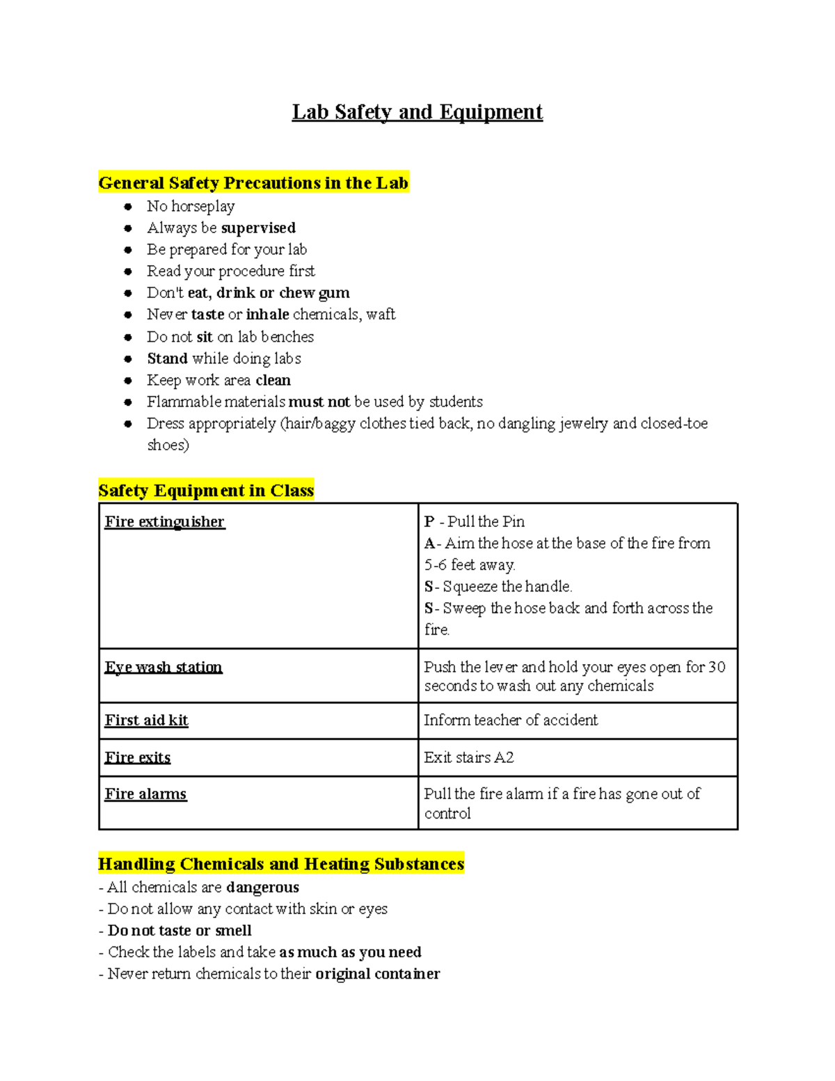Science Unit 1 Notes - Lab Safety and Equipment - Lab Safety and ...