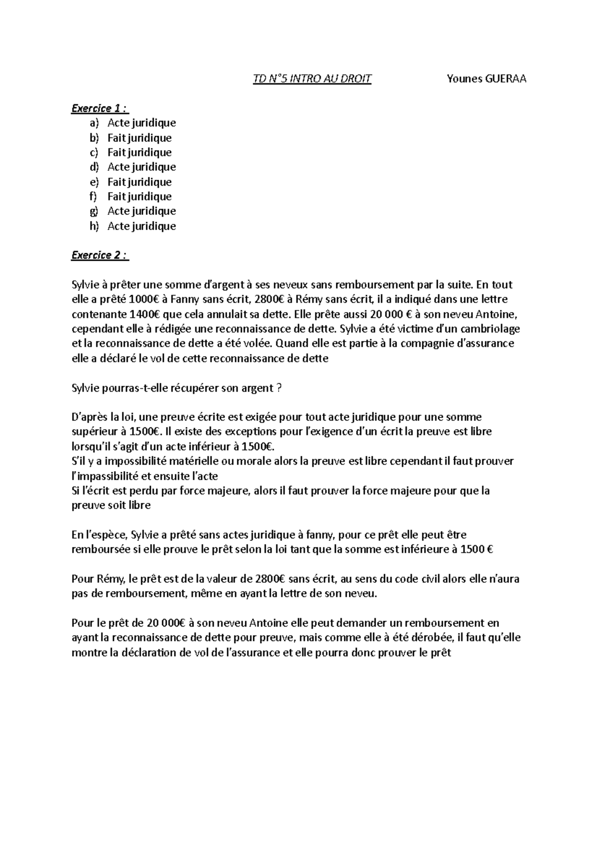 Droit des affaire, fiche d'arrêt et cas pratique - TD N°5 INTRO AU ...