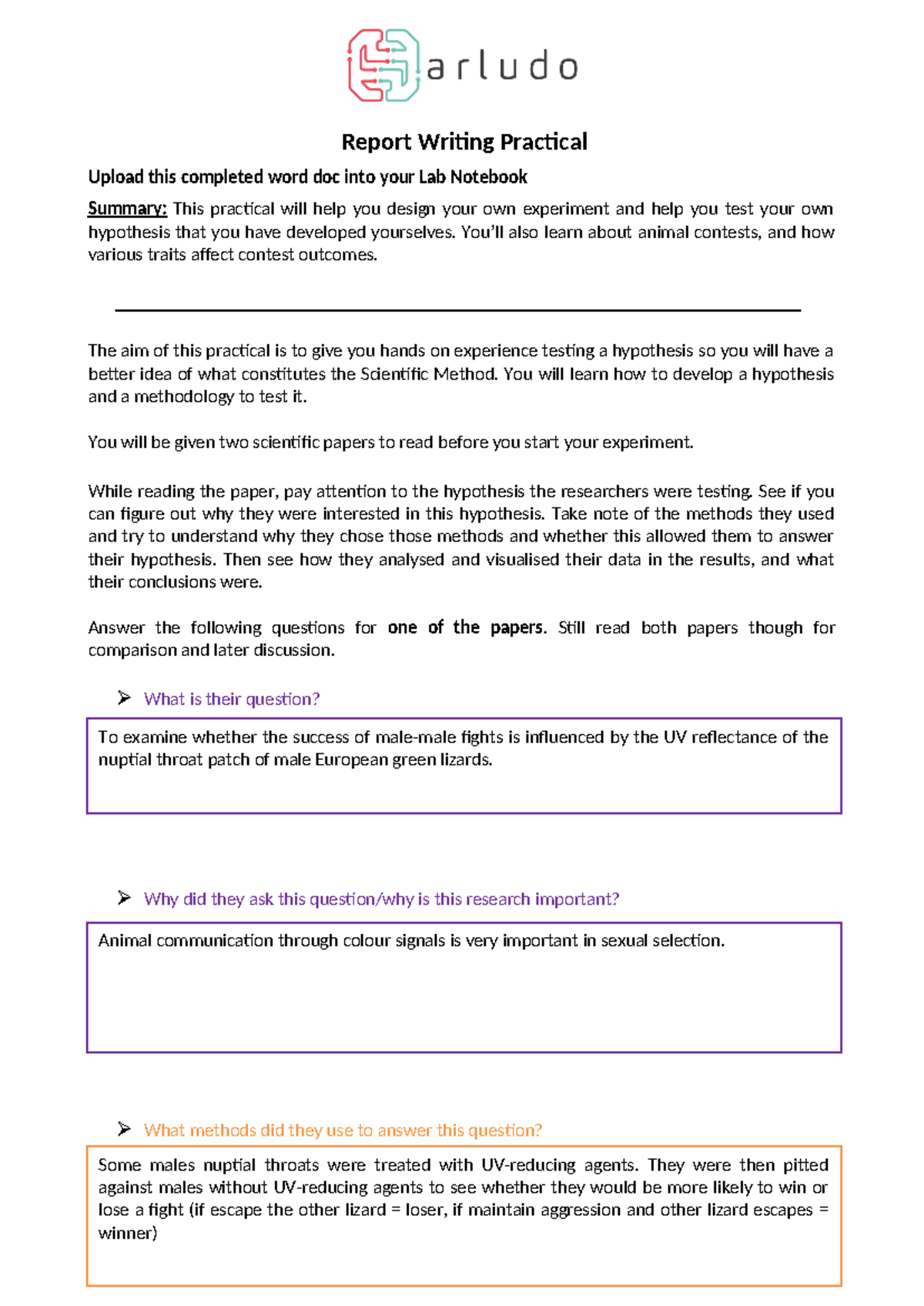 Life and Evo Prac 6 Worksheet - Report Writing Practical Upload this ...