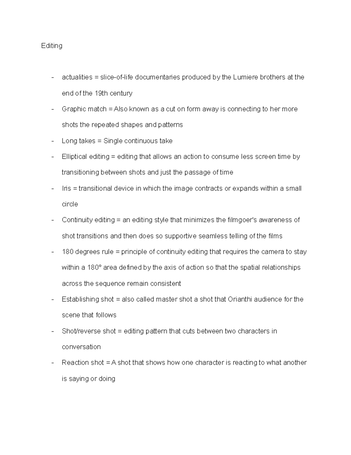 Film chapter 5 notes - film online course spring of 2020 - Editing ...