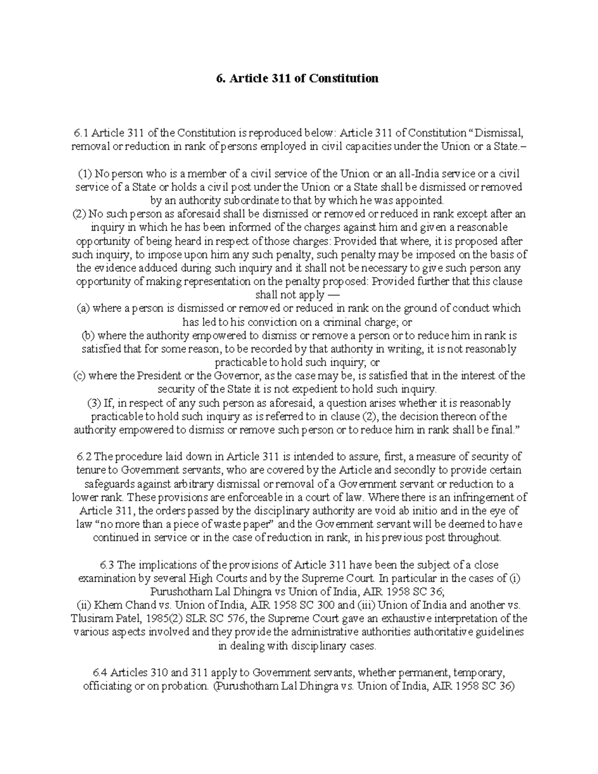 Article-311 - Article 311 - 6. Article 311 of Constitution 6 Article ...