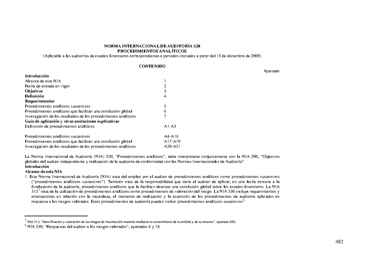 NIA 520 Procedimientos Analíticos en auditoria - NORMA INTERNACIONAL DE ...