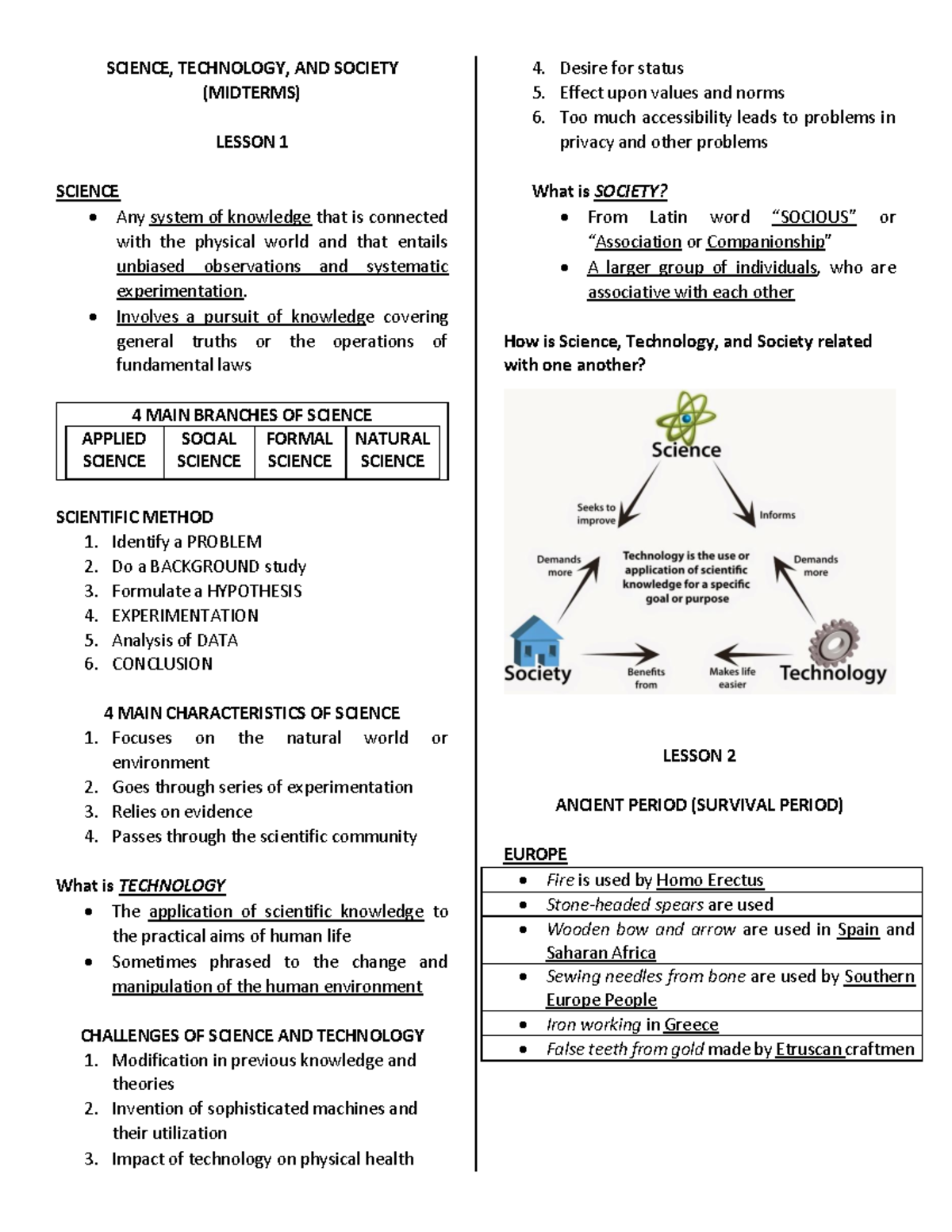 STS- Reviewer - SCIENCE, TECHNOLOGY, AND SOCIETY (MIDTERMS) LESSON 1 ...