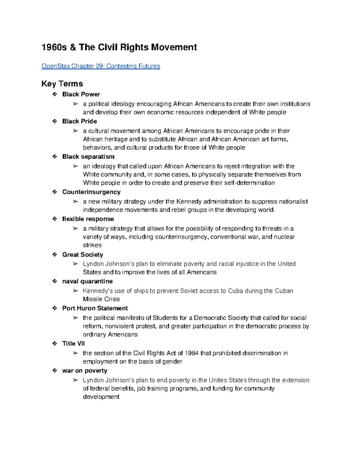 Hist module 13 - 1960s & The Civil Rights Movement OpenStax Chapter 29 ...