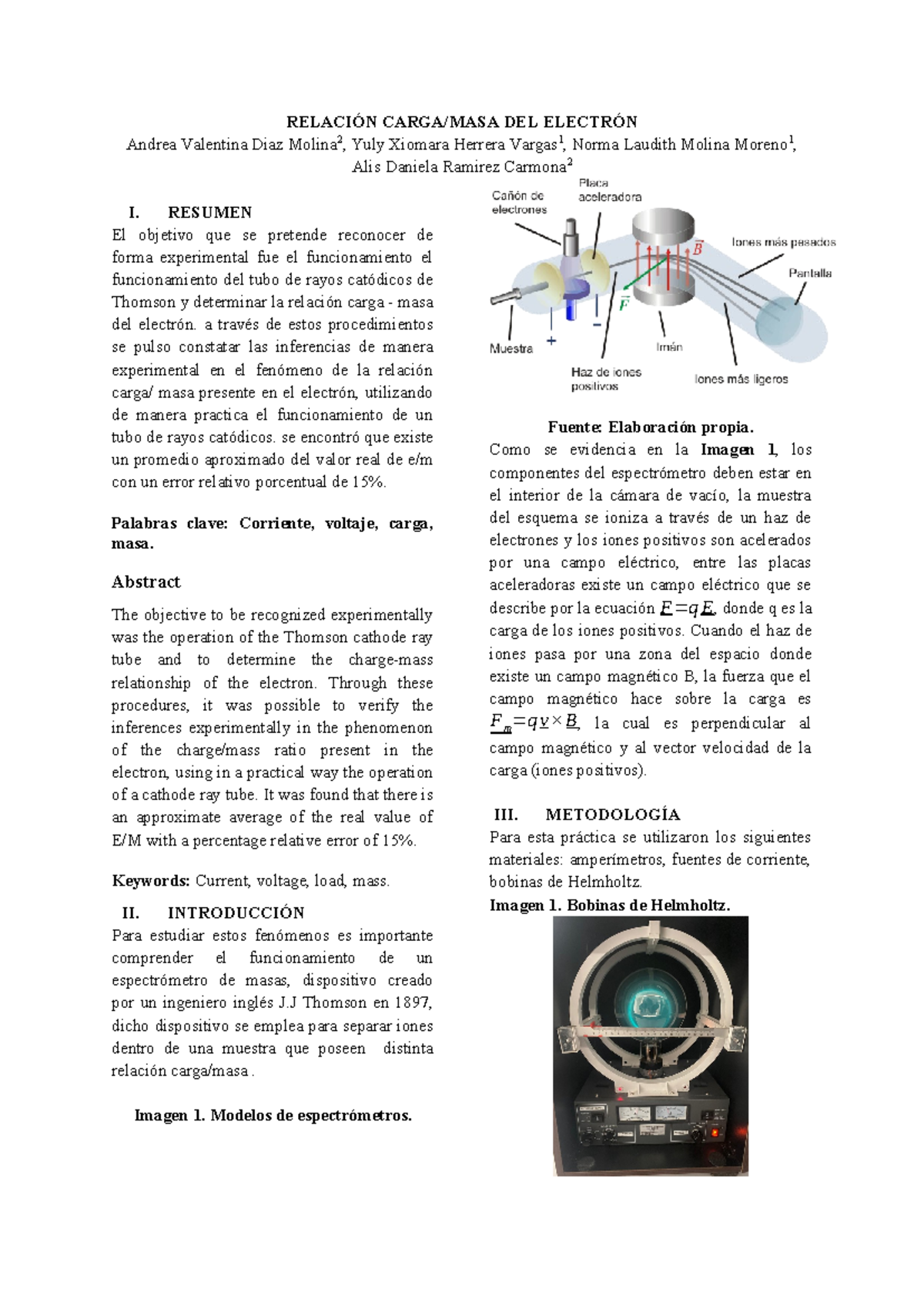Relación Carga MASA DEL Electrón - RELACIÓN CARGA/MASA DEL ELECTRÓN ...