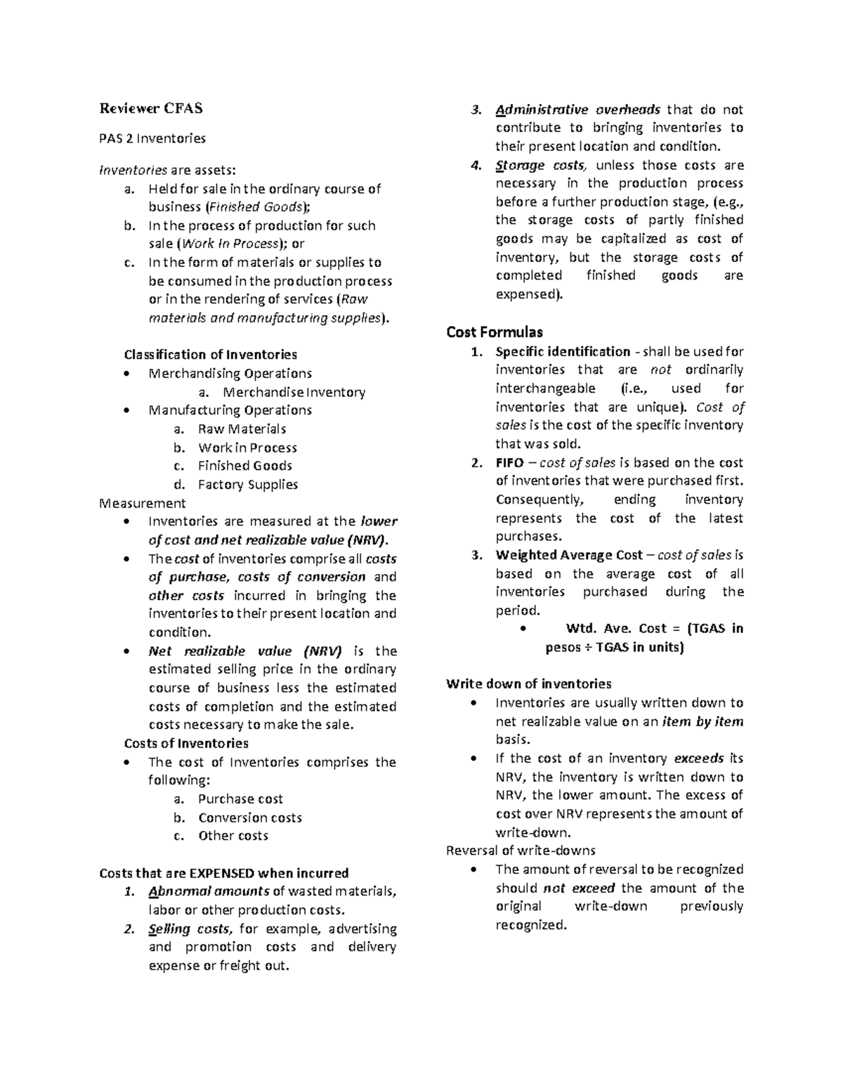 Reviewer CFAS PAS2 - Presentation of PAS 2 Inventories (PAS2) - DHVSU ...