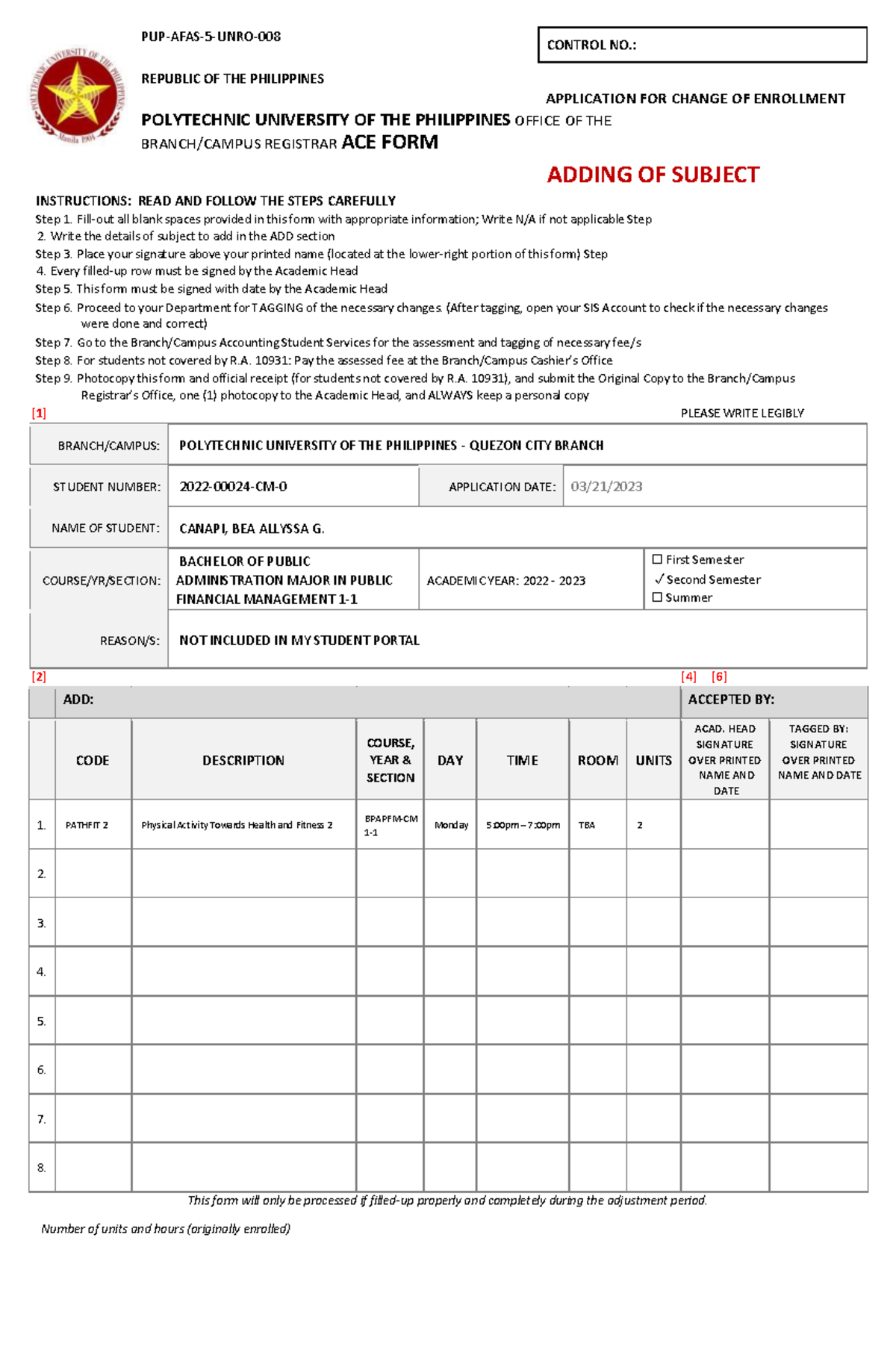 Pupaceform - None - PUP-AFAS-5-UNRO- REPUBLIC OF THE PHILIPPINES ...