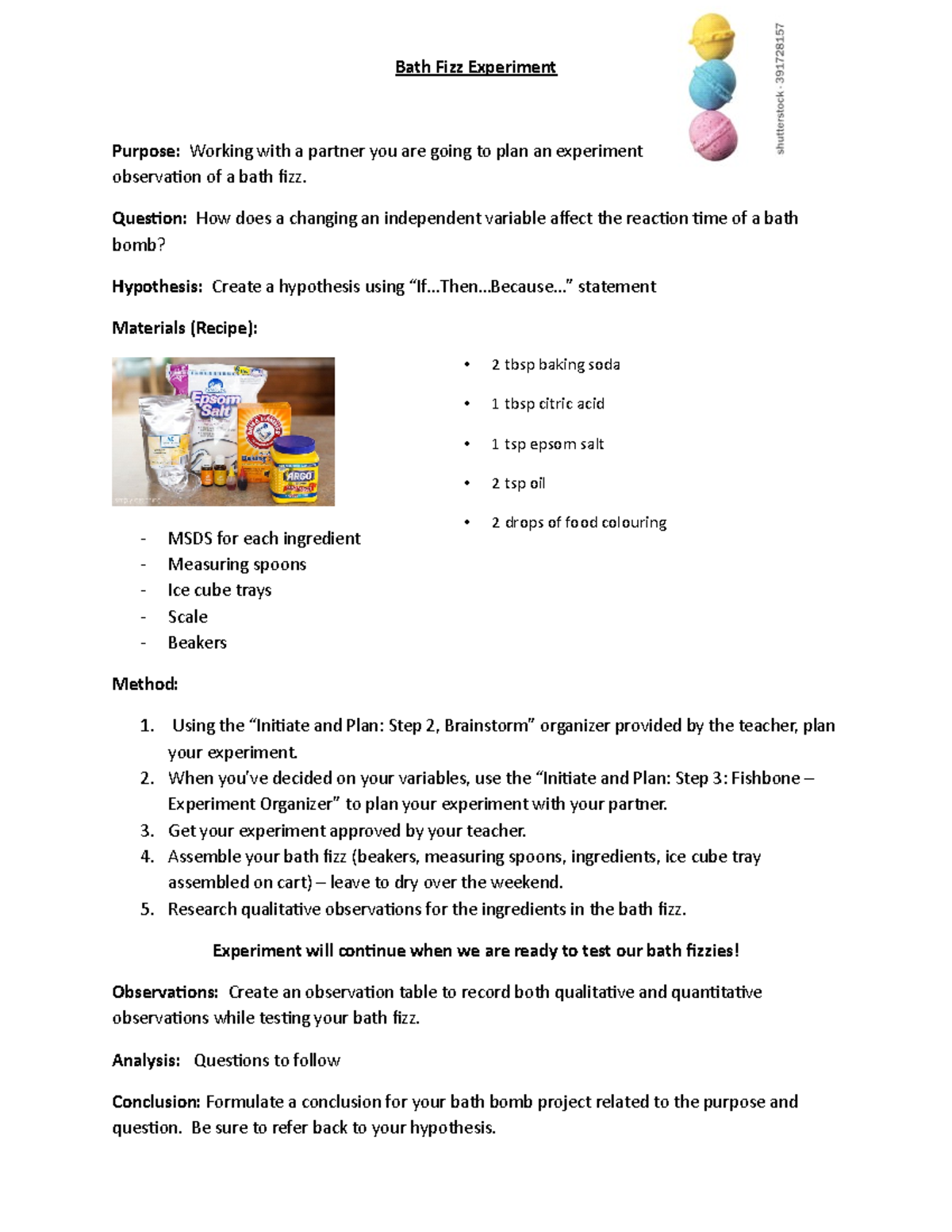 Bath fizz experiment - Bath Fizz Experiment Purpose: Working with a ...