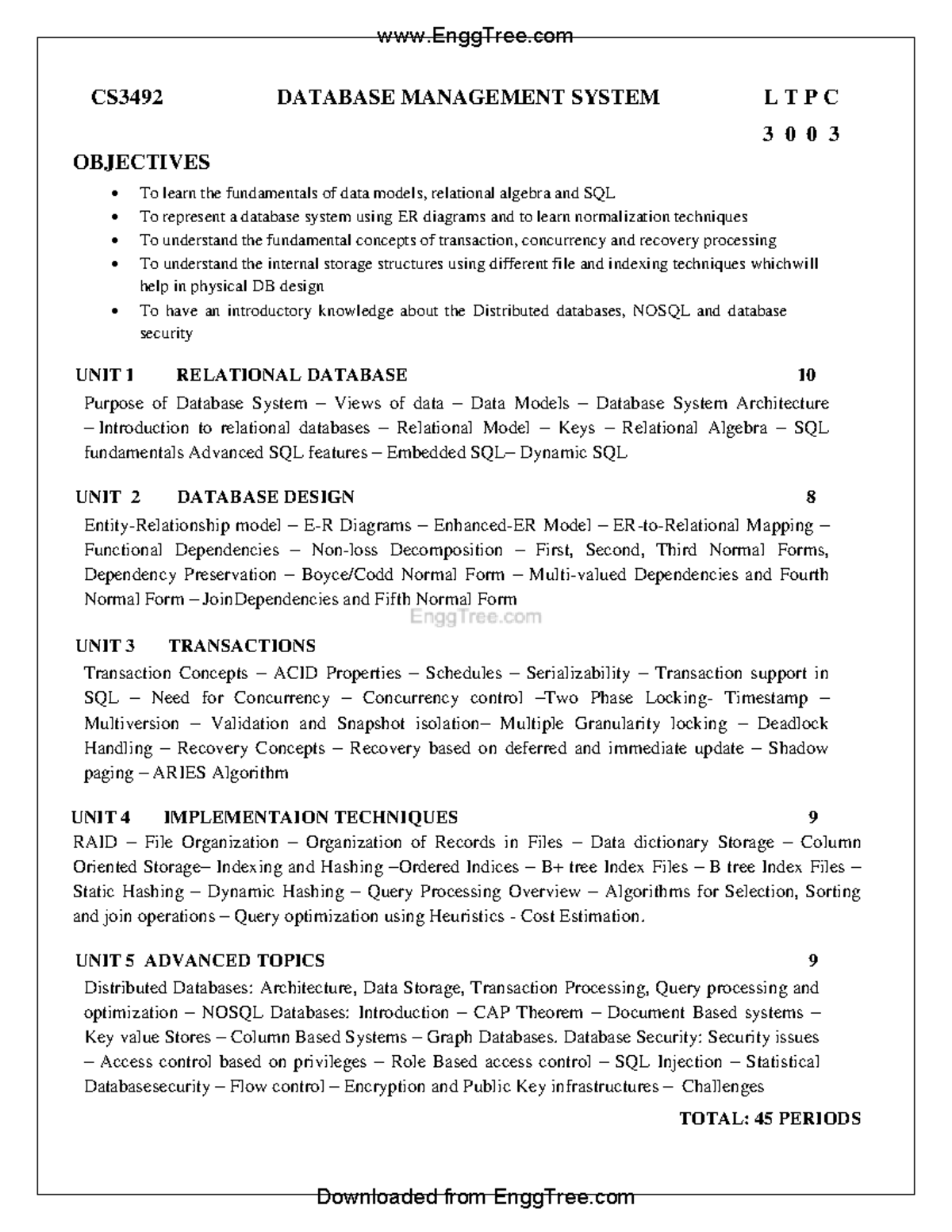 CS3492 Database Management Systems Two Mark Questions 1 - CS3492 DATABASE MANAGEMENT SYSTEM L T ...