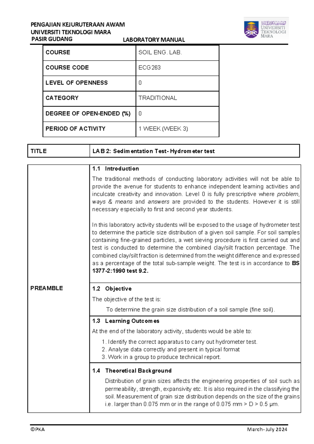 LAB 2 - Hydrometer (Level 0) - UNIVERSITI TEKNOLOGI MARA PASIR GUDANG ...