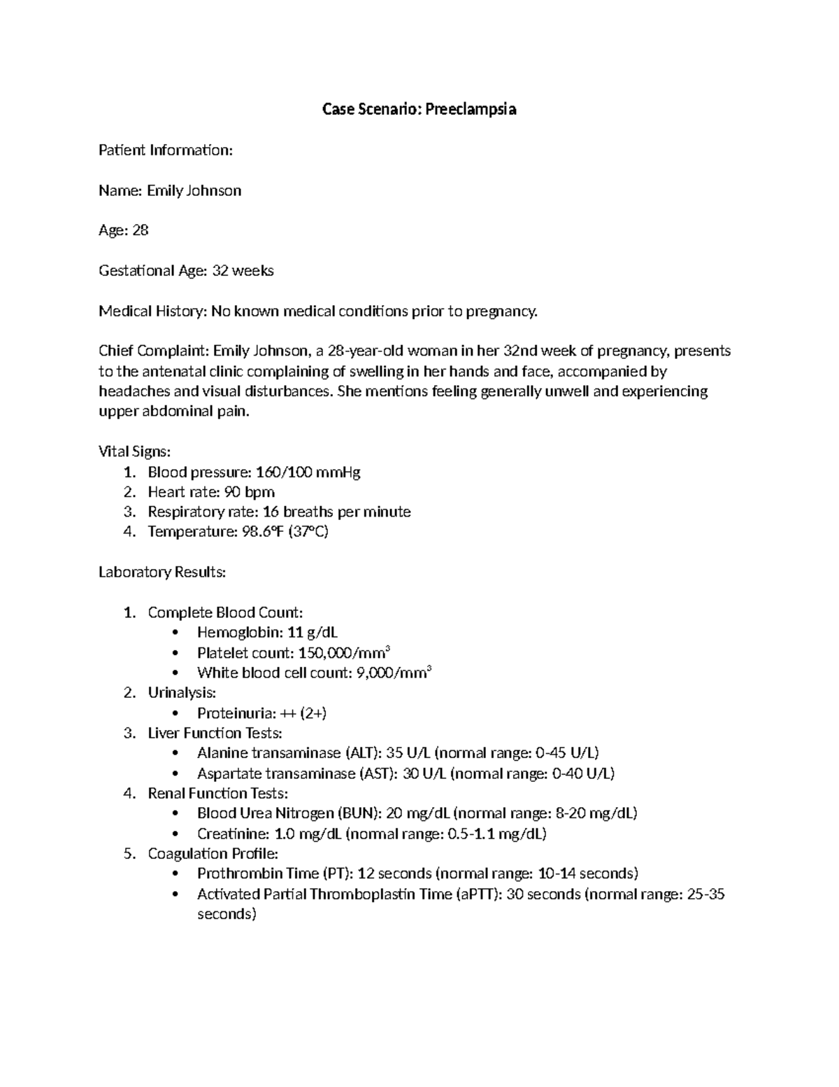 OB ABC Case Study Fall I 2023 (2) - Case Scenario: Preeclampsia Patient ...