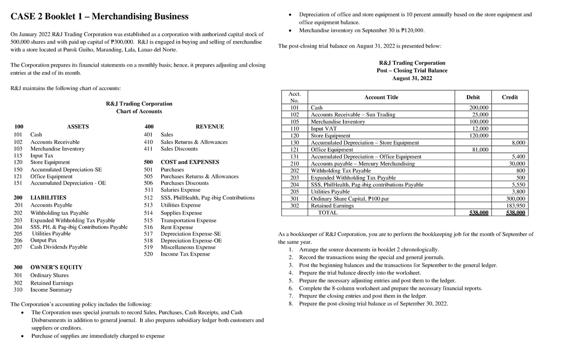 Case 2 Booklet 1 - CASE 2 Booklet 1 – Merchandising Business On January ...
