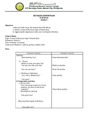 Muts - Good - A DETAILED LESSON PLAN IN ENGLISH 3 Name: Johara C. Mutia ...