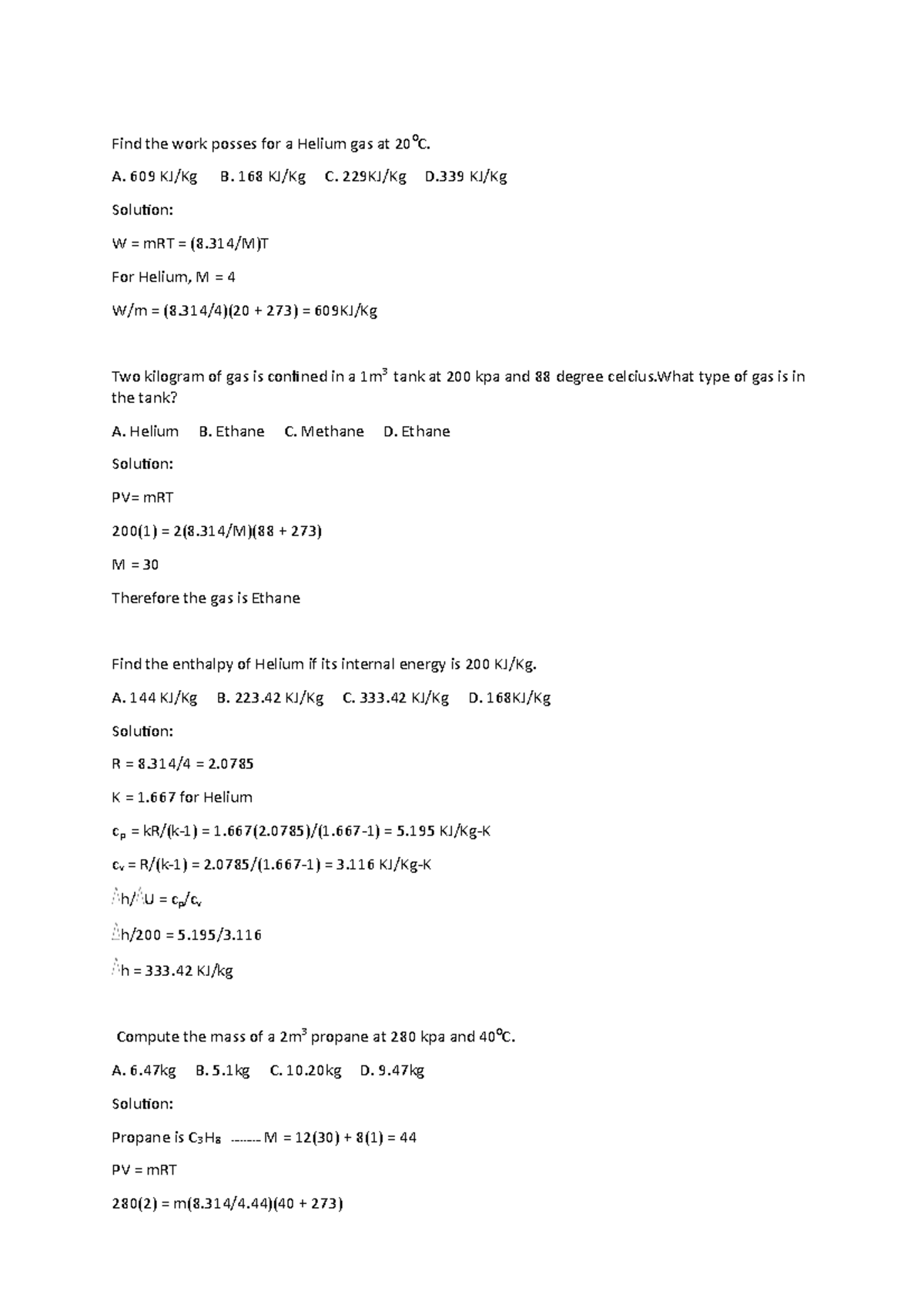 Thermo pg thermo thermo - Find the work posses for a Helium gas at 20 0 ...
