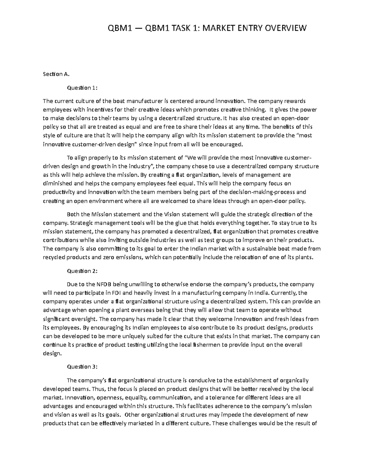Innovative and Strategic thinking Task 1 - QBM1 — QBM1 TASK 1: MARKET ...