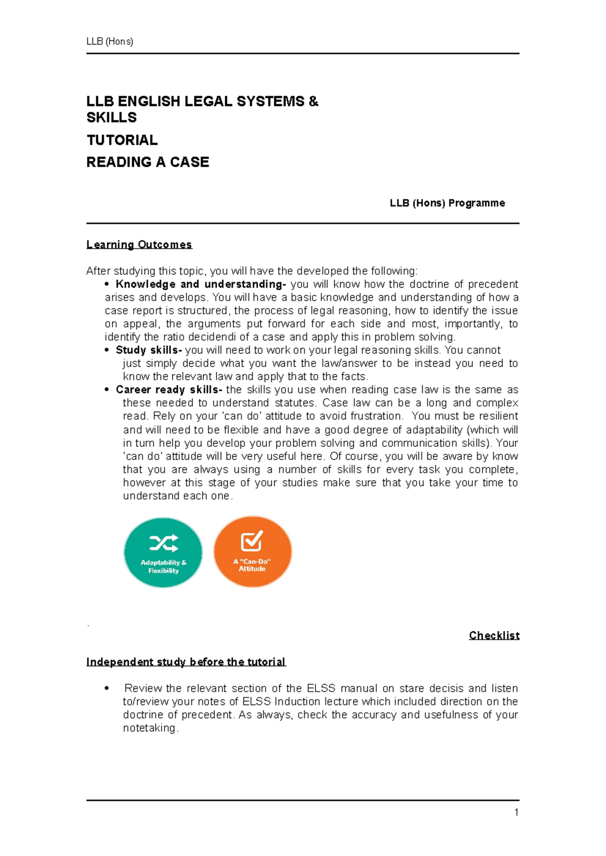 Seminar questions - LLB (Hons) LLB ENGLISH LEGAL SYSTEMS & SKILLS ...