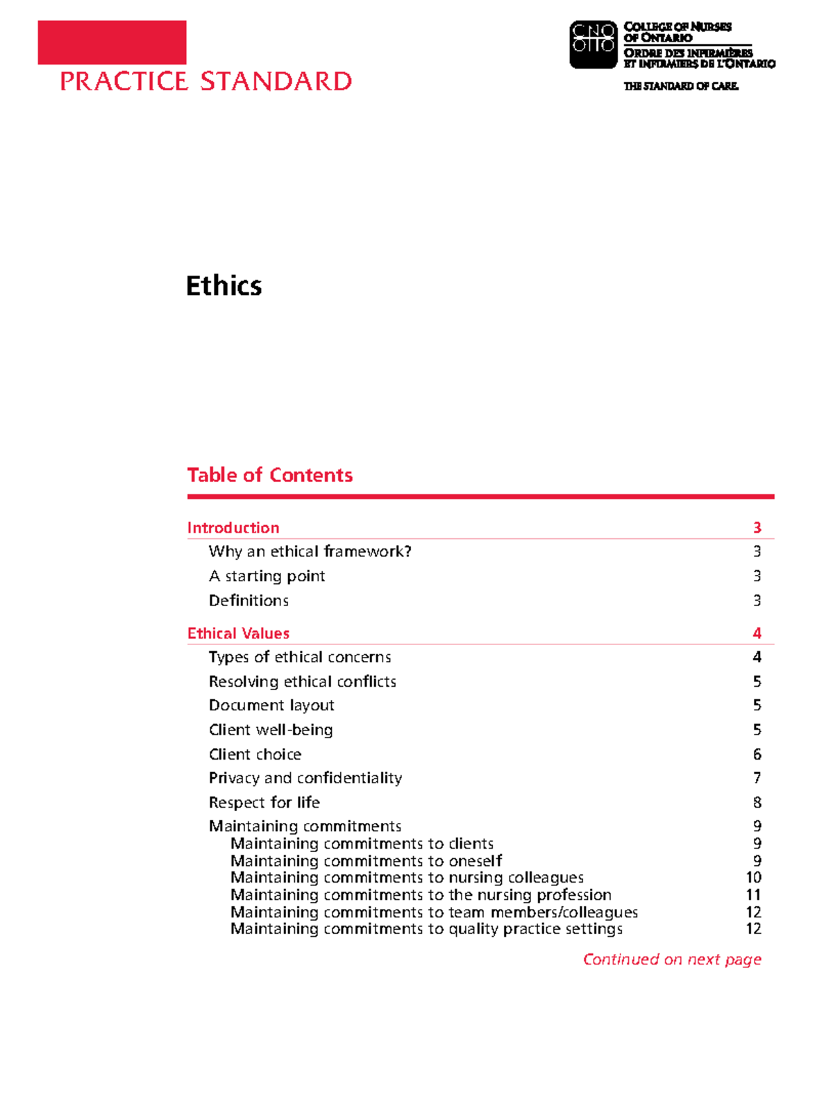 CNO- Ethics practice standard - PR ACTICE STANDAR D Continued on next ...